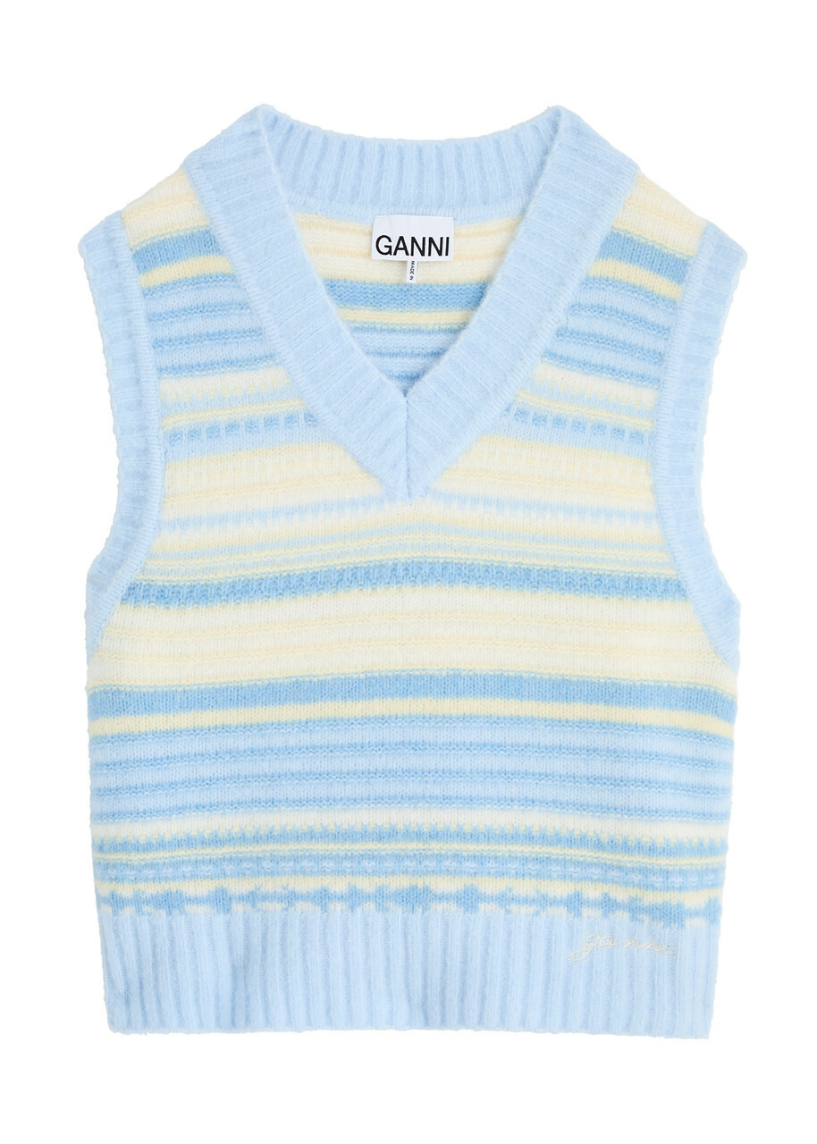 Ganni Striped Wool-blend Vest Light Blue GANNI