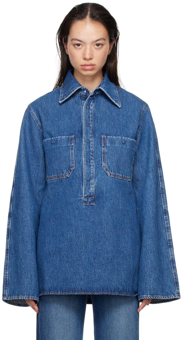 BITE Blue Curved Pull On Denim Shirt BITE