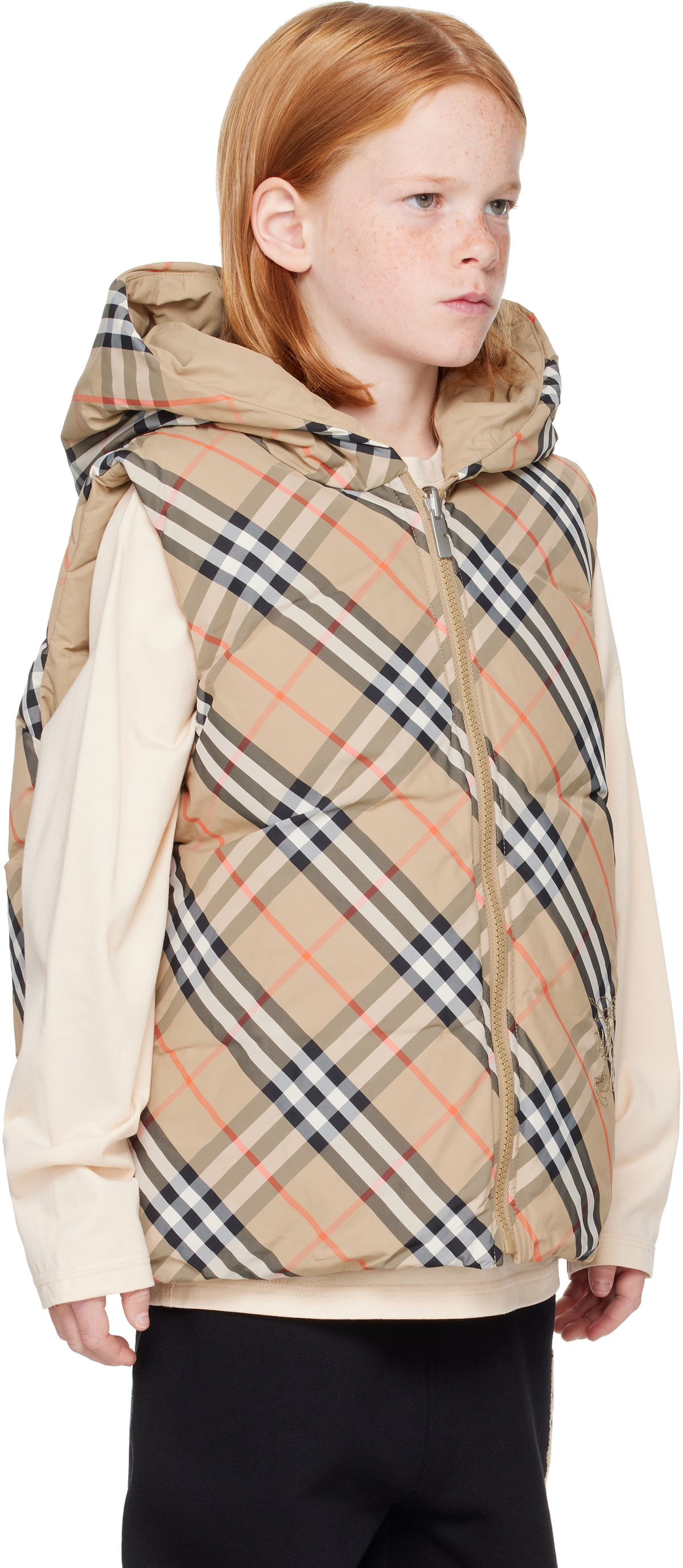 Burberry Kids Beige Check Nylon Padded Reversible Down Vest Burberry