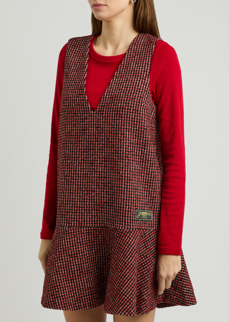 Ganni Checked-jacquard Felt Mini Dress Red GANNI
