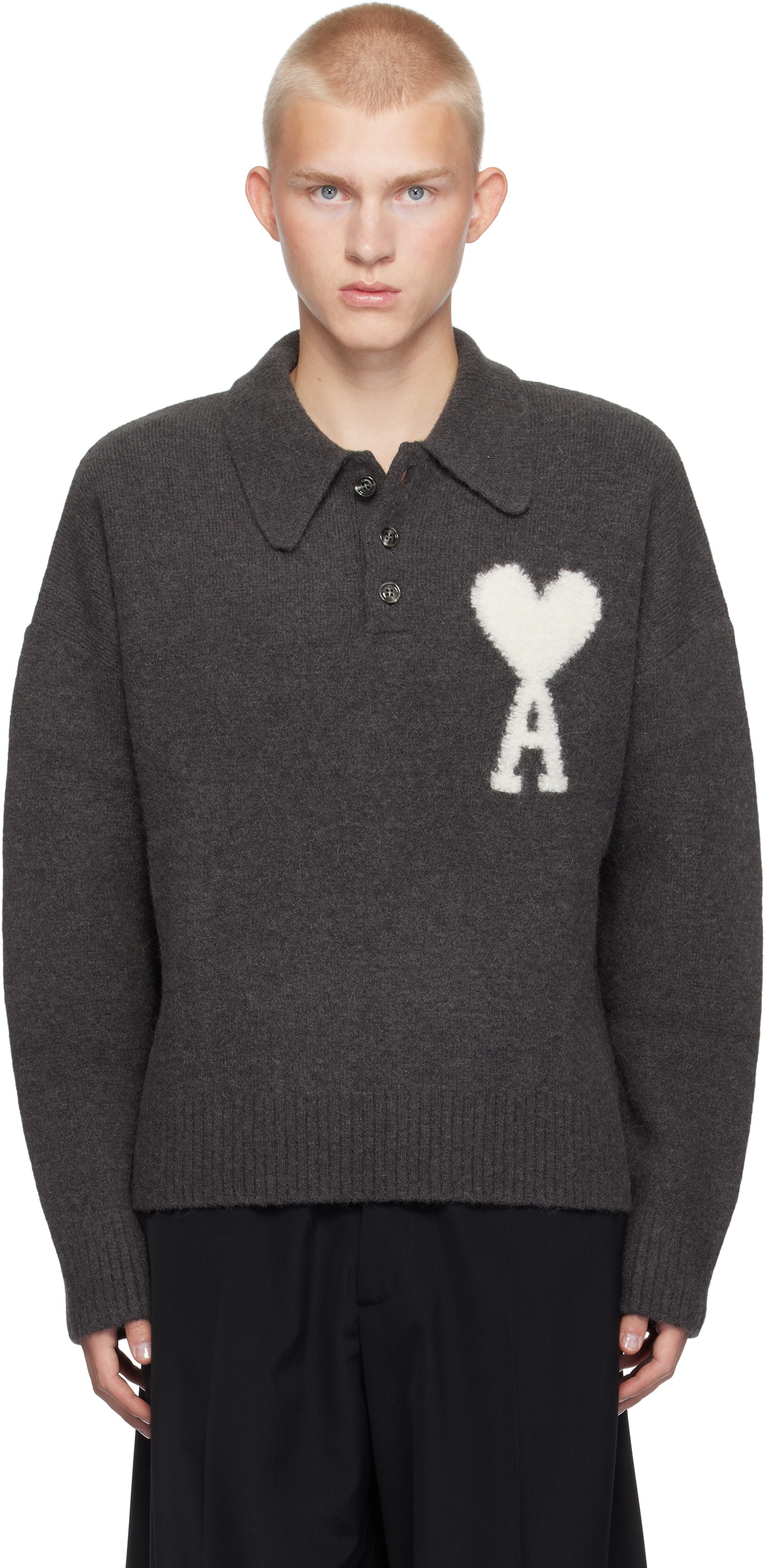 AMI Paris Gray Ami de Coeur Polo AMI