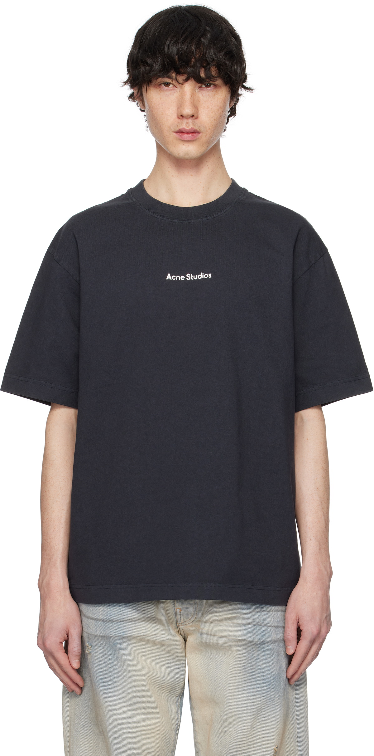 Acne Studios Black Relaxed Fit Stamp Logo T-shirt Acne Studios