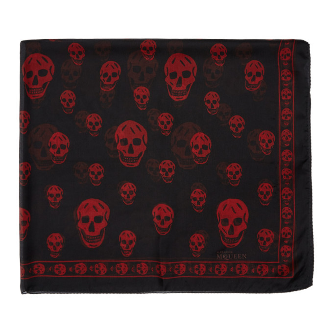 Alexander McQueen Black and Red Silk Skull Scarf Alexander McQueen