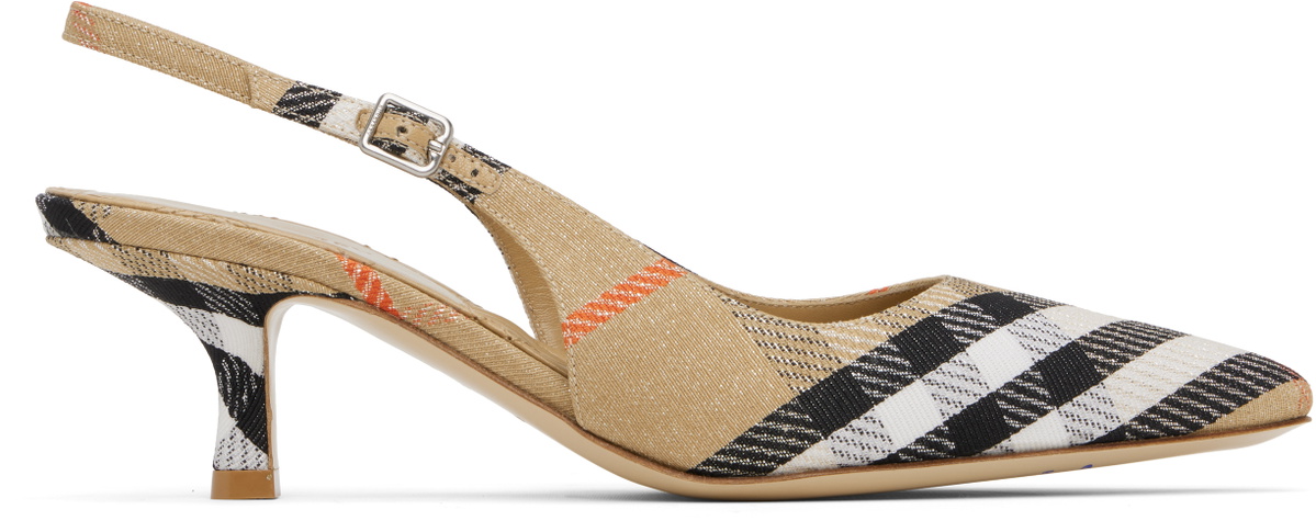 Burberry Beige Check Birdie Slingback Pump Heels Burberry