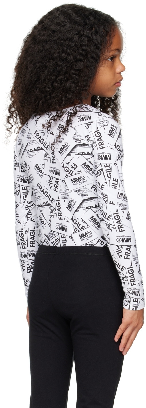 MM6 Maison Margiela Kids White Fragile Logo Bodysuit MM6 Maison Margiela