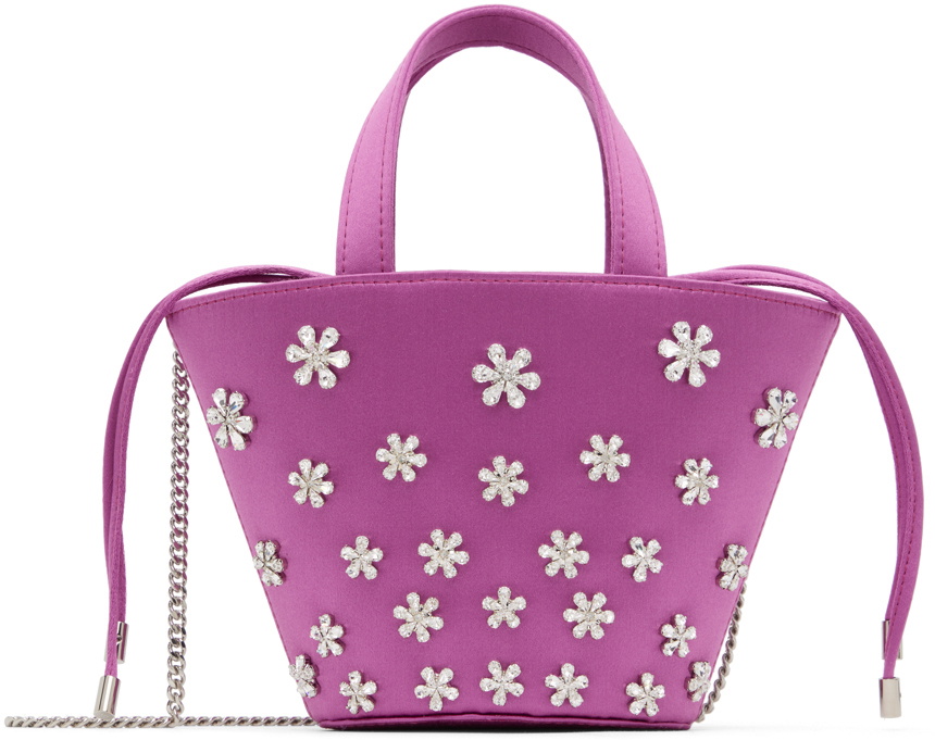 Amina Muaddi Purple Super Amini Lily Crystal Flowers Tote Amina Muaddi