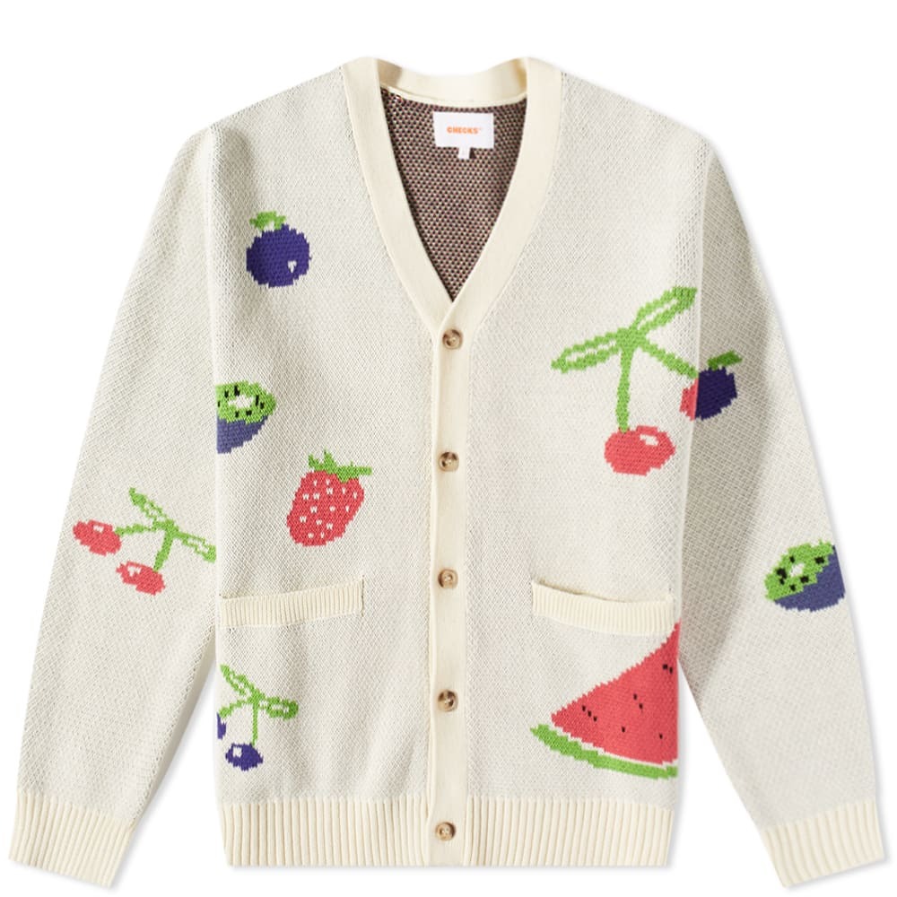 Checks Downtown Men's Fruit Cardigan in Cream And Multi Checks Downtown