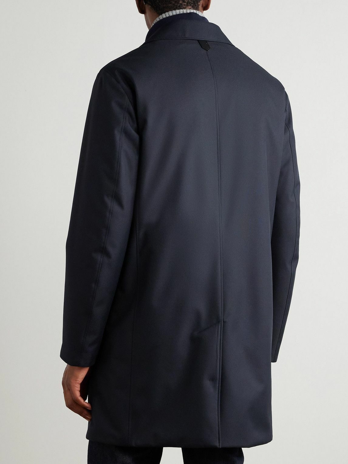 Canali - Leather-Trimmed Shell Overcoat - Blue Canali