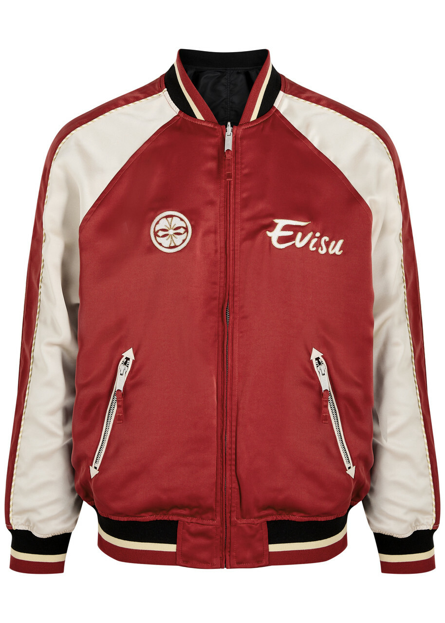 Evisu Seagull and The Great Wave Reversible Satin Varsity Jacket Dark ...