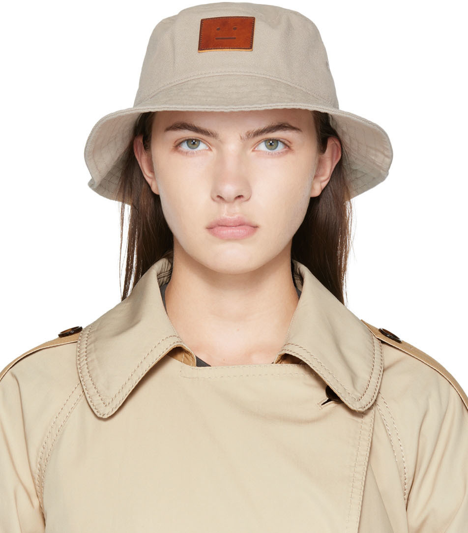 Acne Studios Beige Leather Patch Bucket Hat Acne Studios