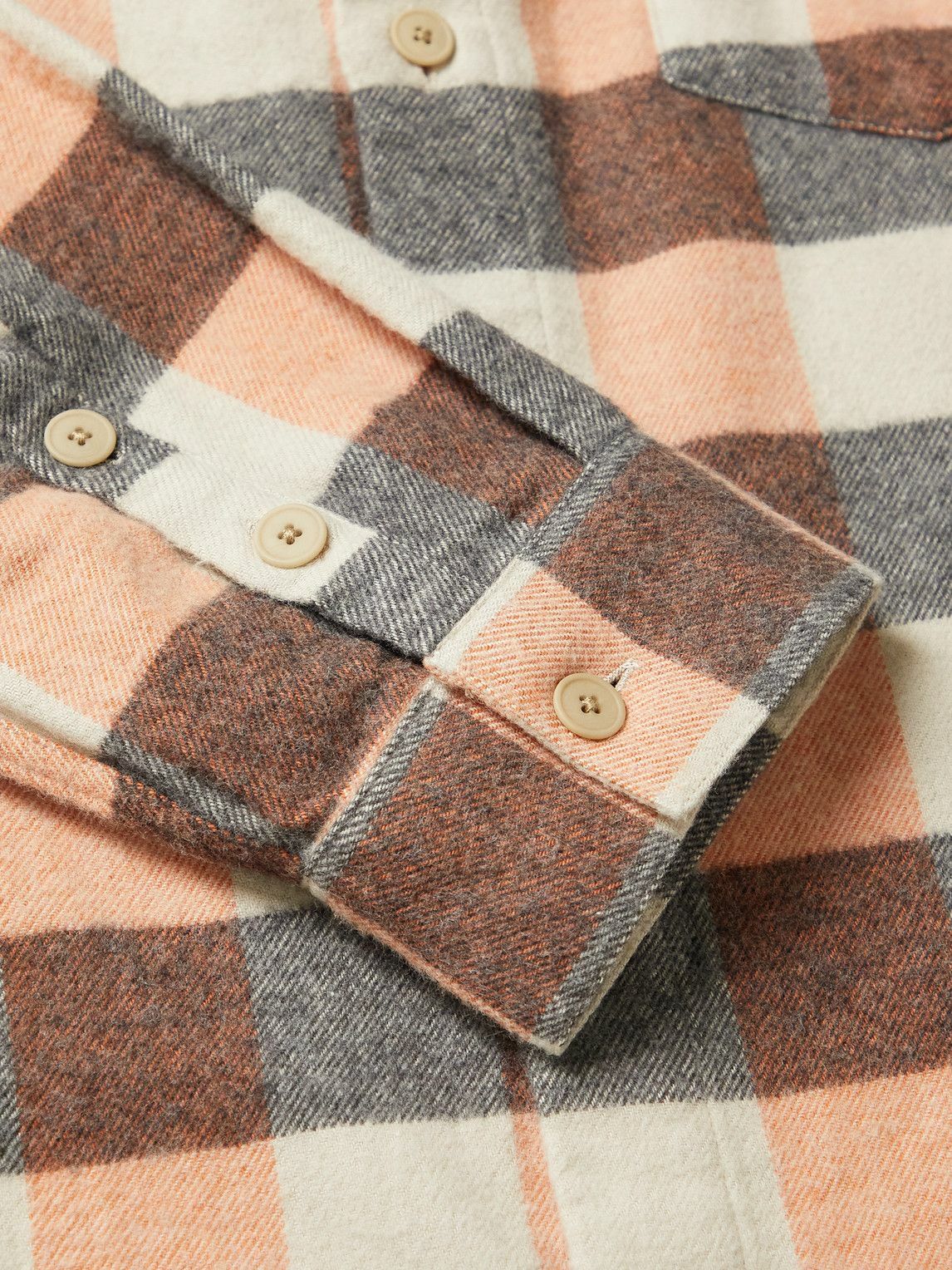 Folk - Button-Down Collar Checked Brushed Cotton-Flannel Shirt - Brown Folk