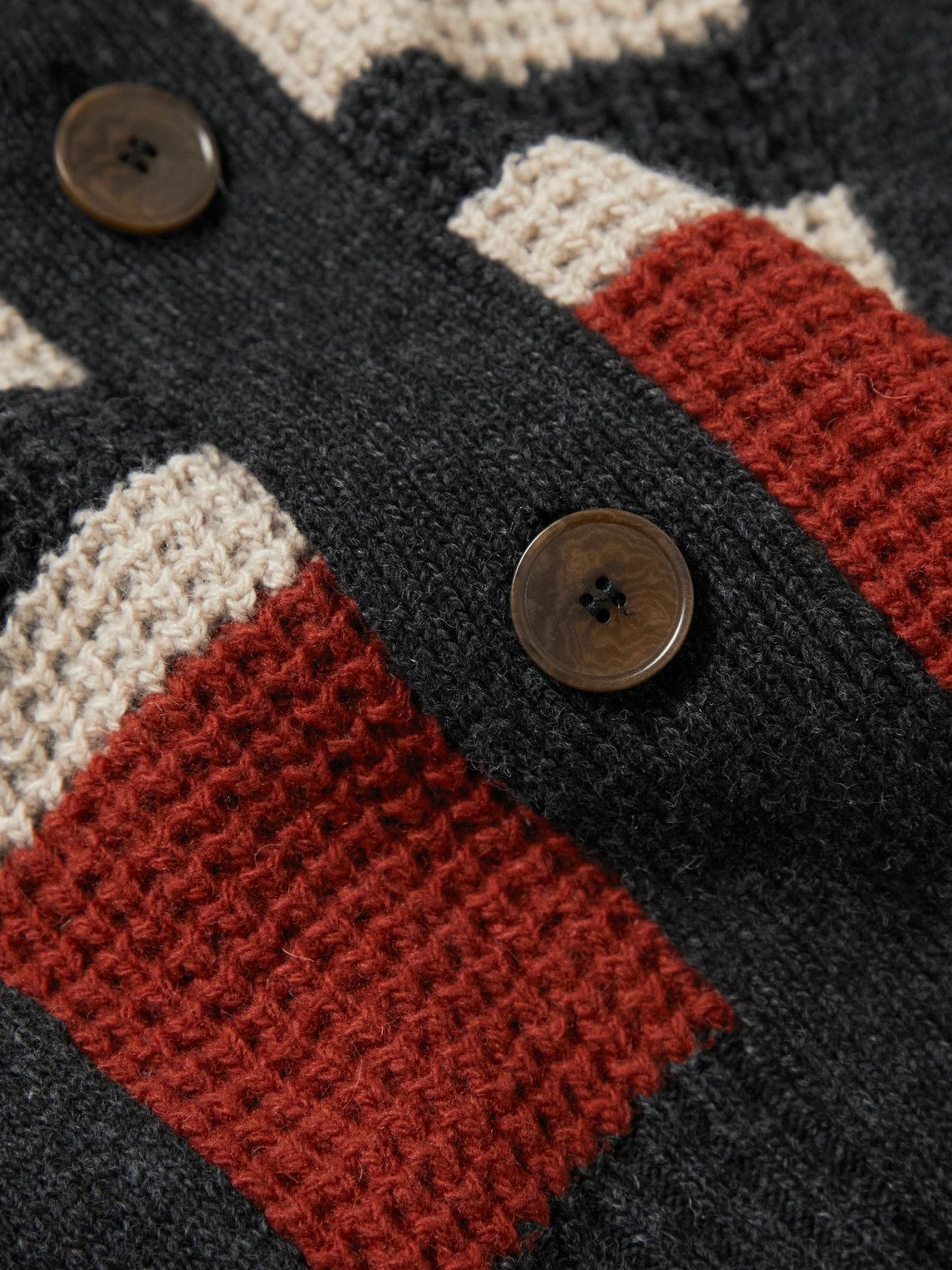 Folk - Colour-Block Waffle-Knit Cardigan - Black Folk