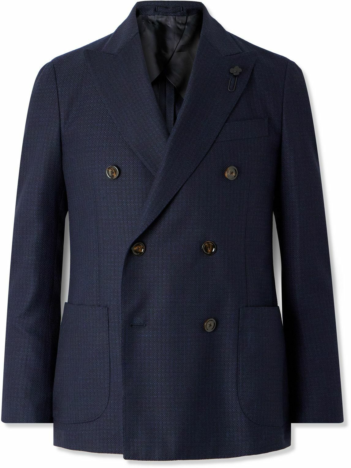 Lardini - Double-Breasted Wool and Cotton-Blend Blazer - Blue Lardini
