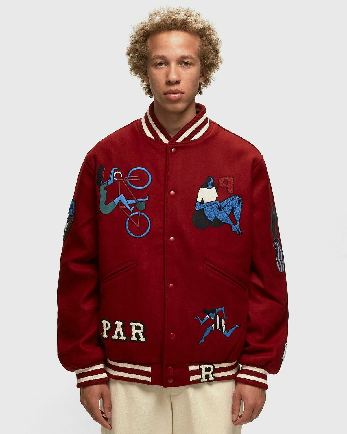 By Parra Run Sit & Bike Varsity Jacket Red College Jackets By Parra