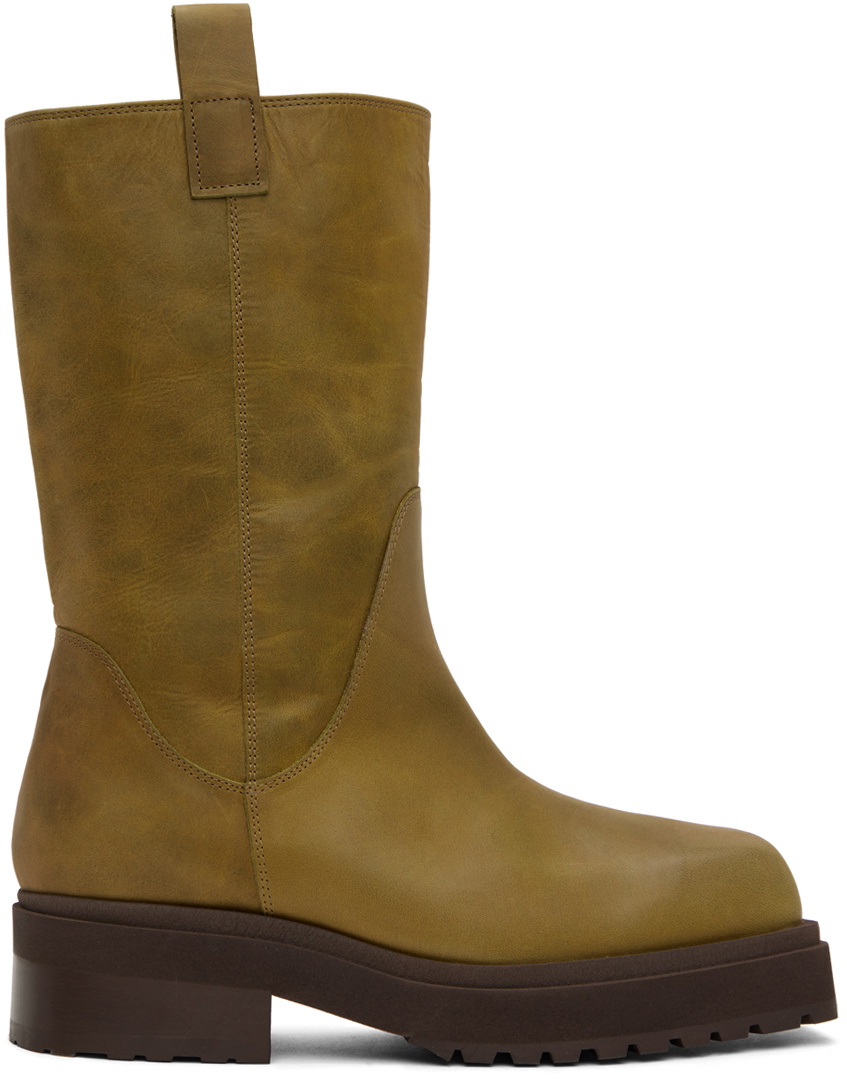 Eckhaus Latta SSENSE Exclusive Green Stacked Boots Eckhaus Latta
