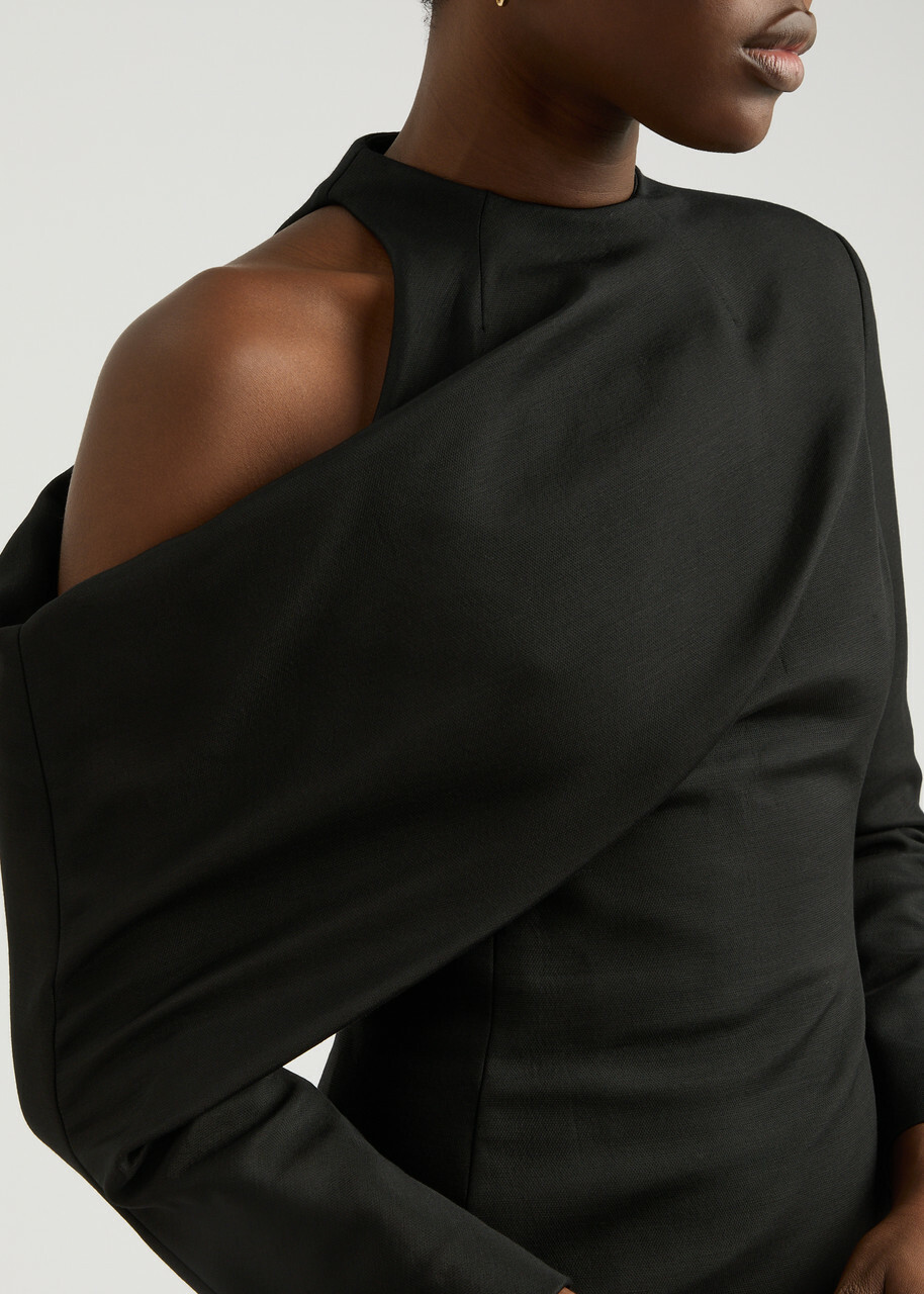 Khaite Trey Off-the-shoulder Woven Maxi Dress Black Khaite