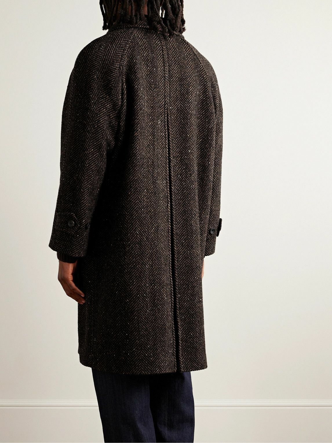 Drake's - Herringbone Wool Overcoat - Brown Drake's