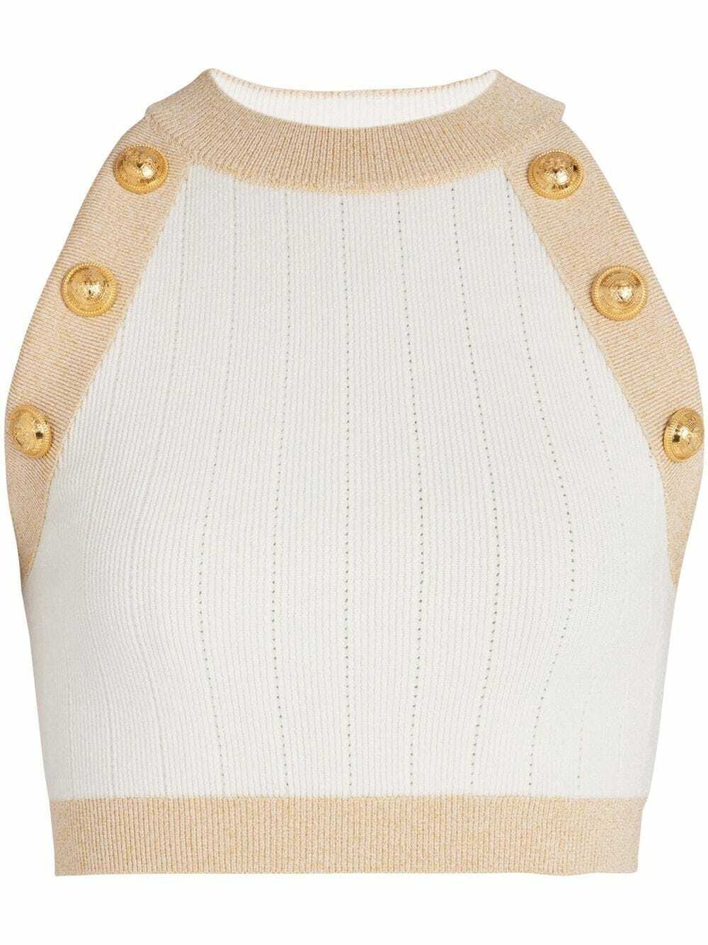 BALMAIN - Button-embossed Cropped Knit Top Balmain
