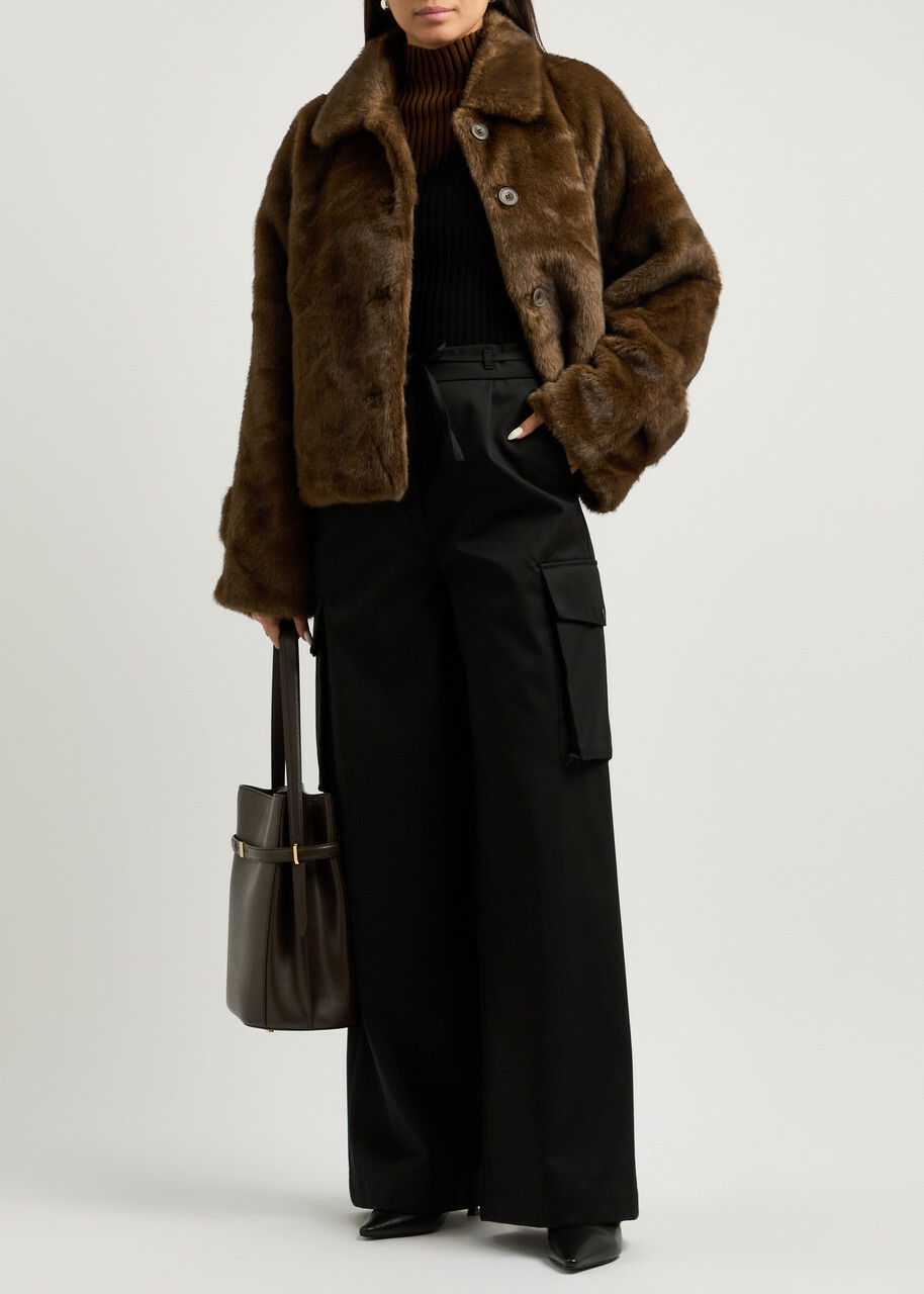 Meotine Kelly Cropped Faux fur Jacket Brown Meotine