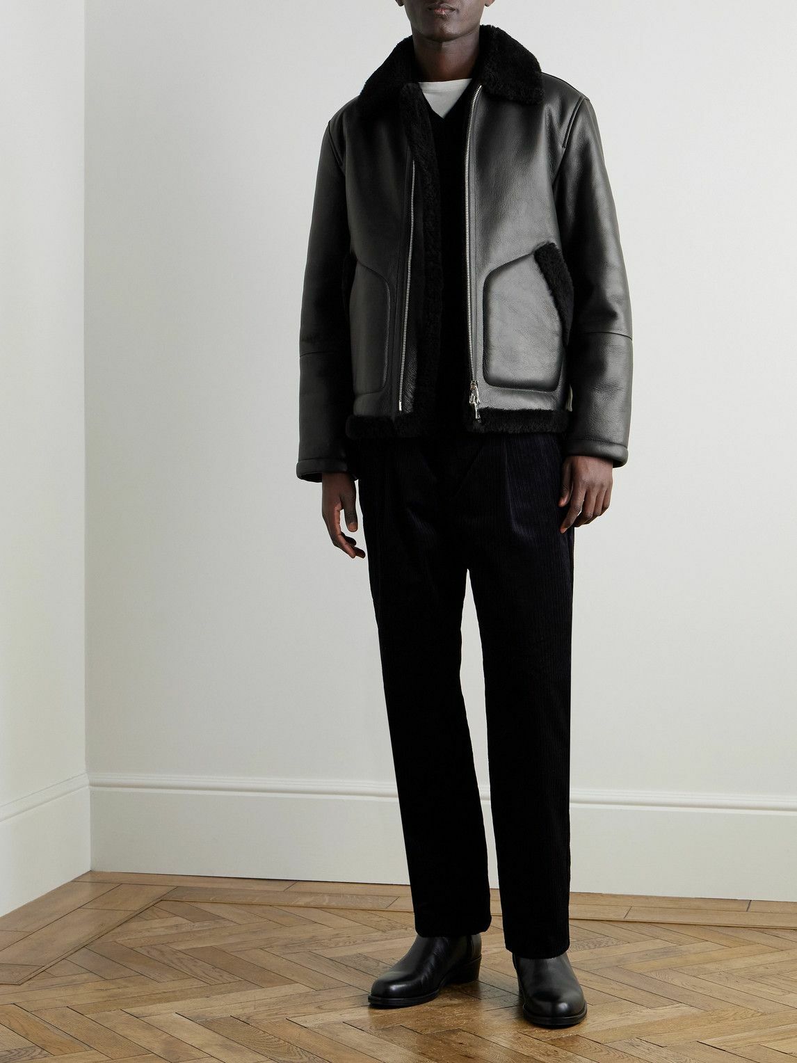 Mr P. - Shearling-Lined Nappa Leather Trucker Jacket - Black Mr P.