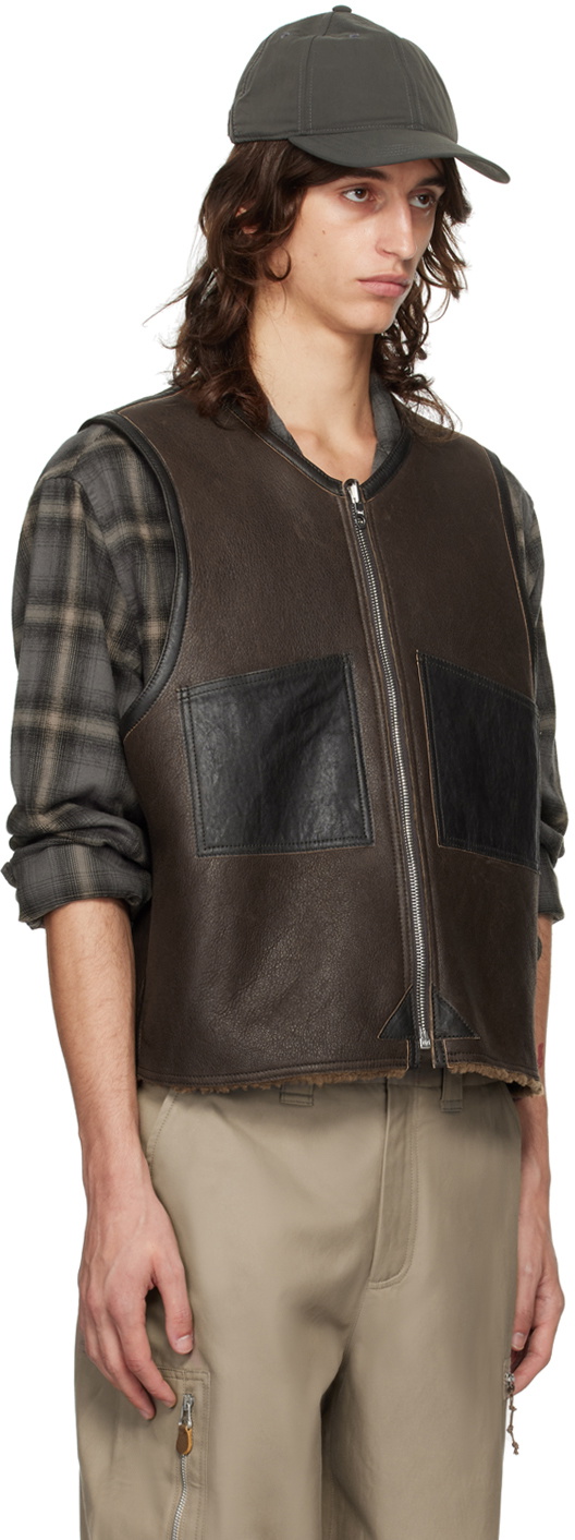 OUR LEGACY Brown Patch Pocket Reversible Shearling Vest Our Legacy