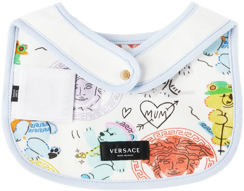 Versace Baby White & Blue Embroidered Bib Versace