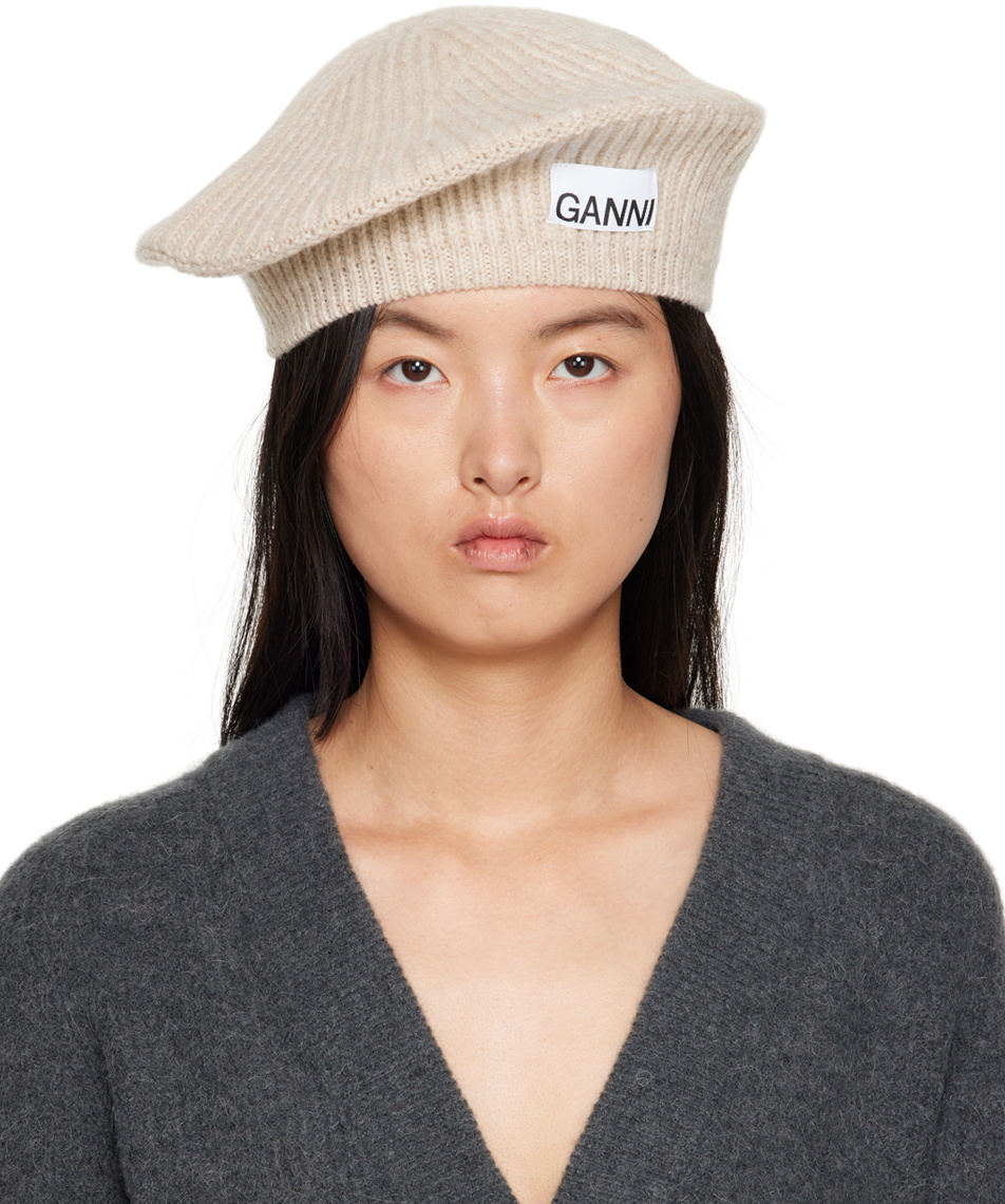 GANNI Beige Ribbed Beret GANNI