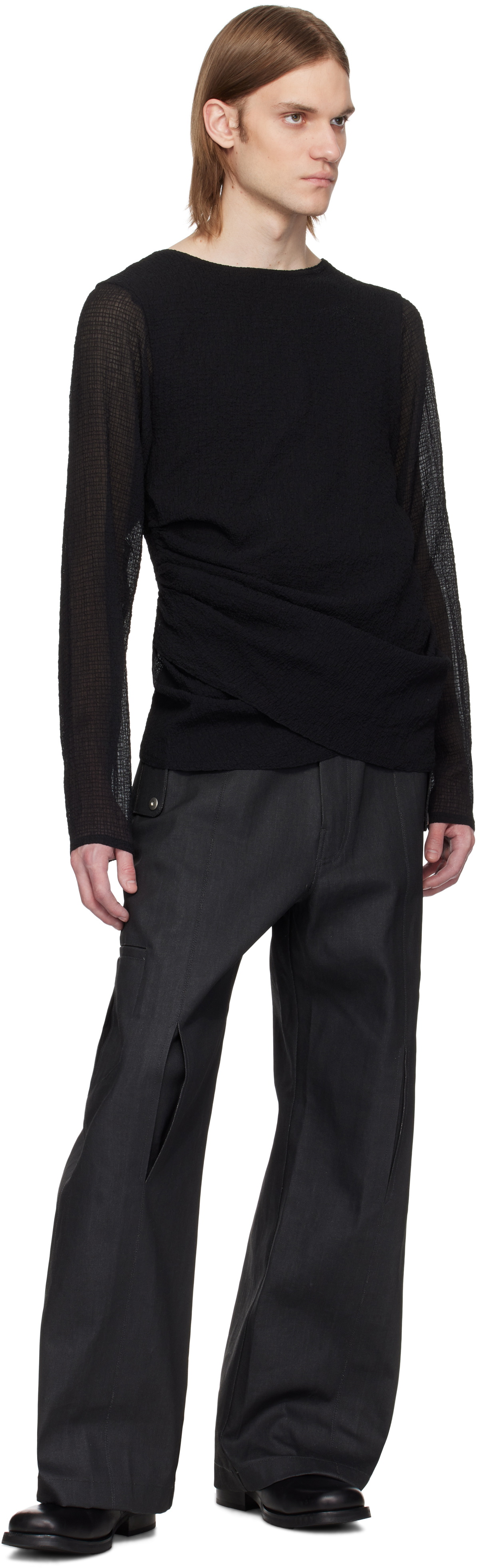 Omar Afridi Black Carol Coated Denim Cargo Pants Omar Afridi