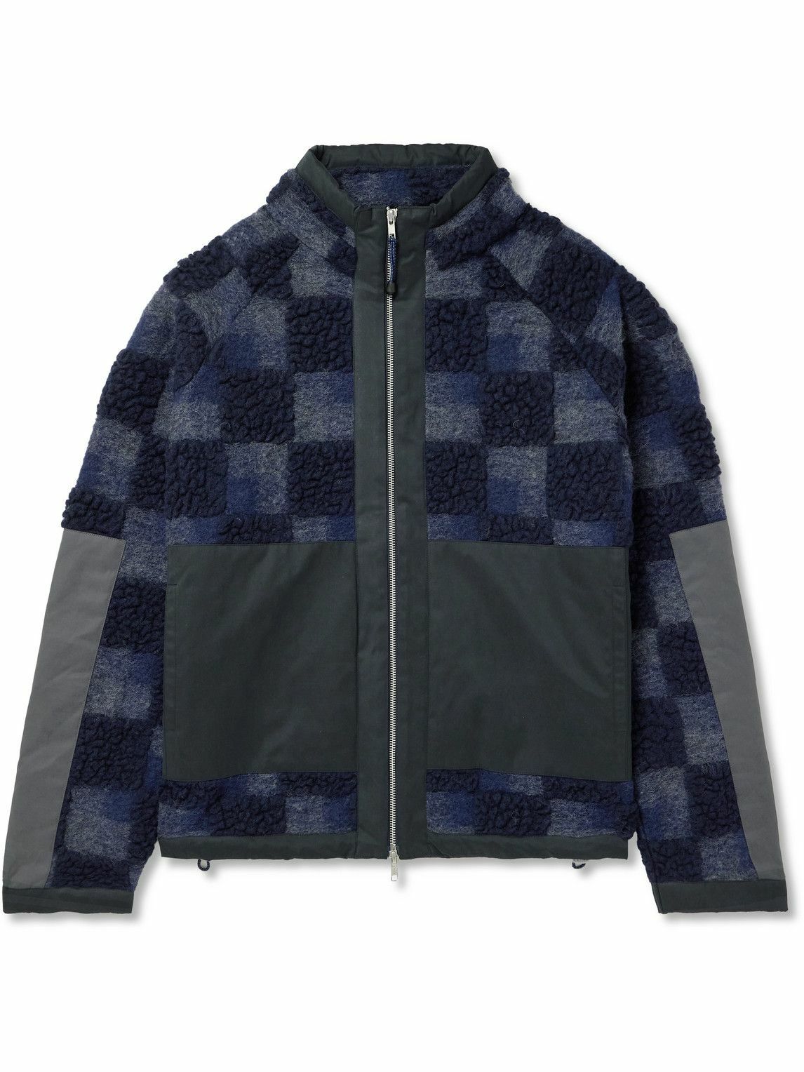 Folk - Signal Shell-Trimmed Patchwork Wool-Blend Fleece Jacket - Blue Folk