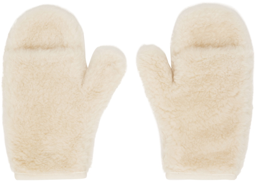 AMOMENTO Off-White Faux-Fur Mittens AMOMENTO
