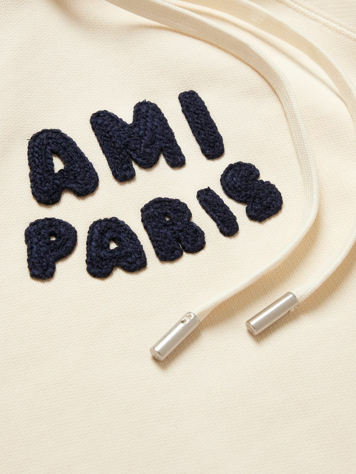 AMI PARIS - Logo-Flocked Organic Cotton-Jersey Hoodie - Neutrals AMI