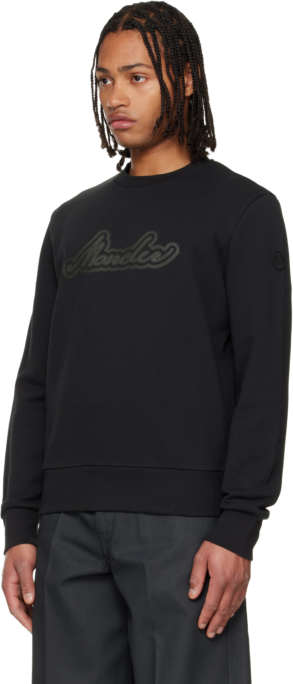 Moncler Black Cursive Logo Cotton Sweatshirt Moncler