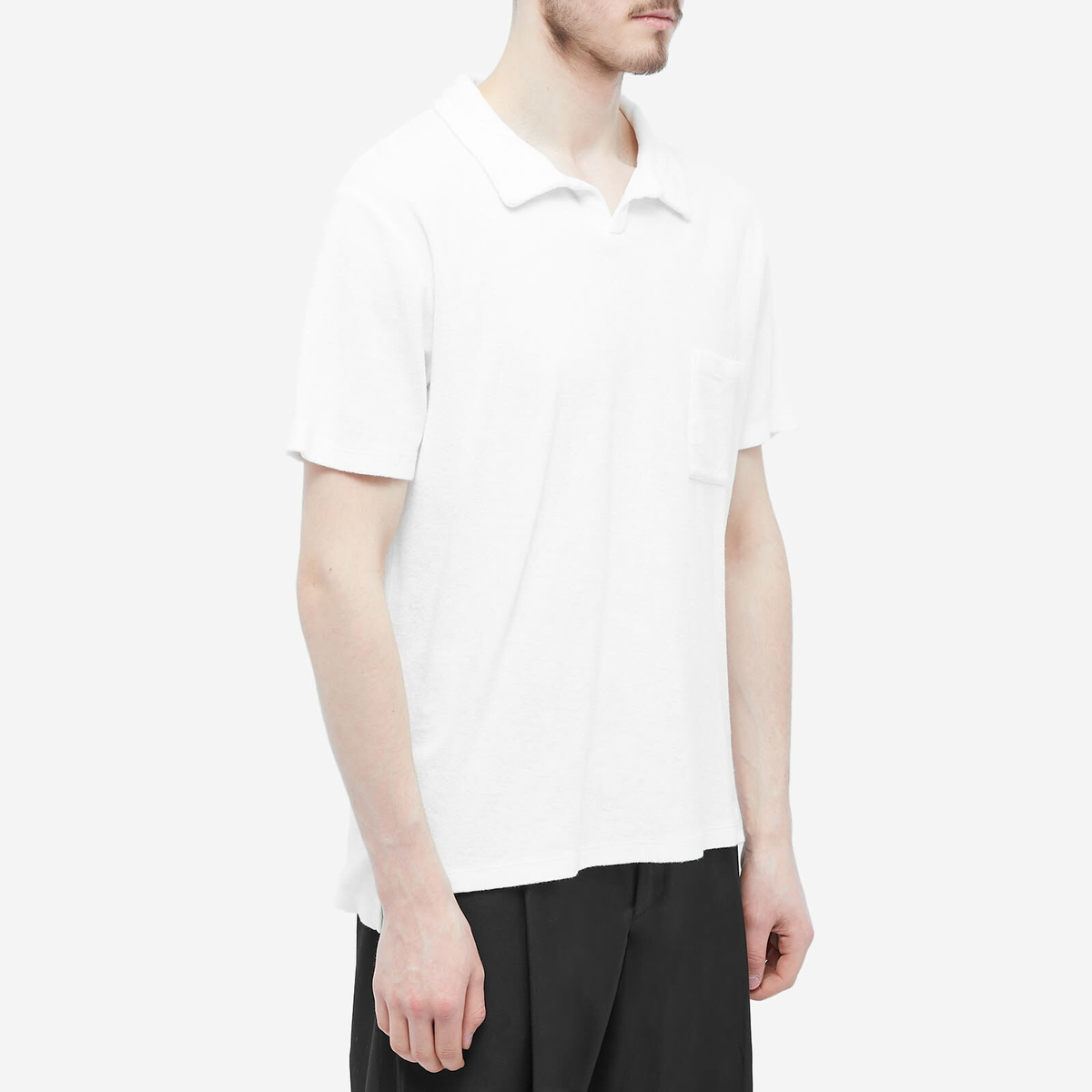 Universal Works Men's Terry Fleece Vacation Polo Shirt in Ecru ...