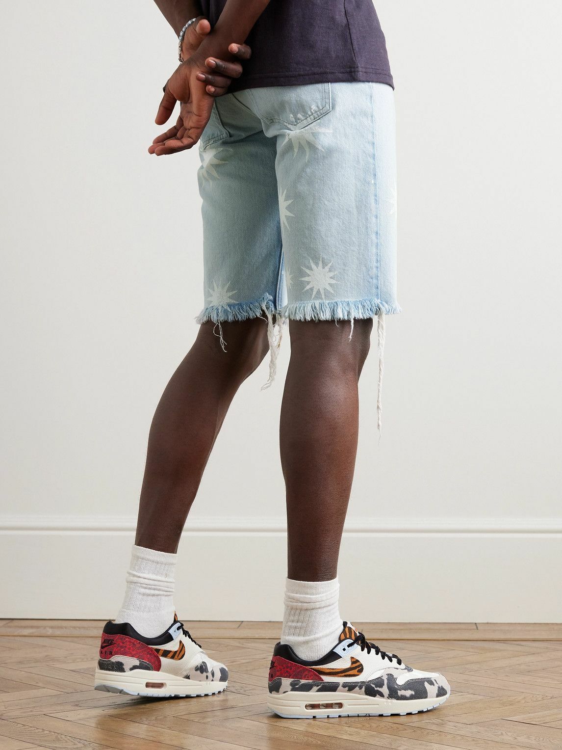 POLITE WORLDWIDE® - Slim-Fit Frayed Printed Denim Shorts - Blue POLITE ...