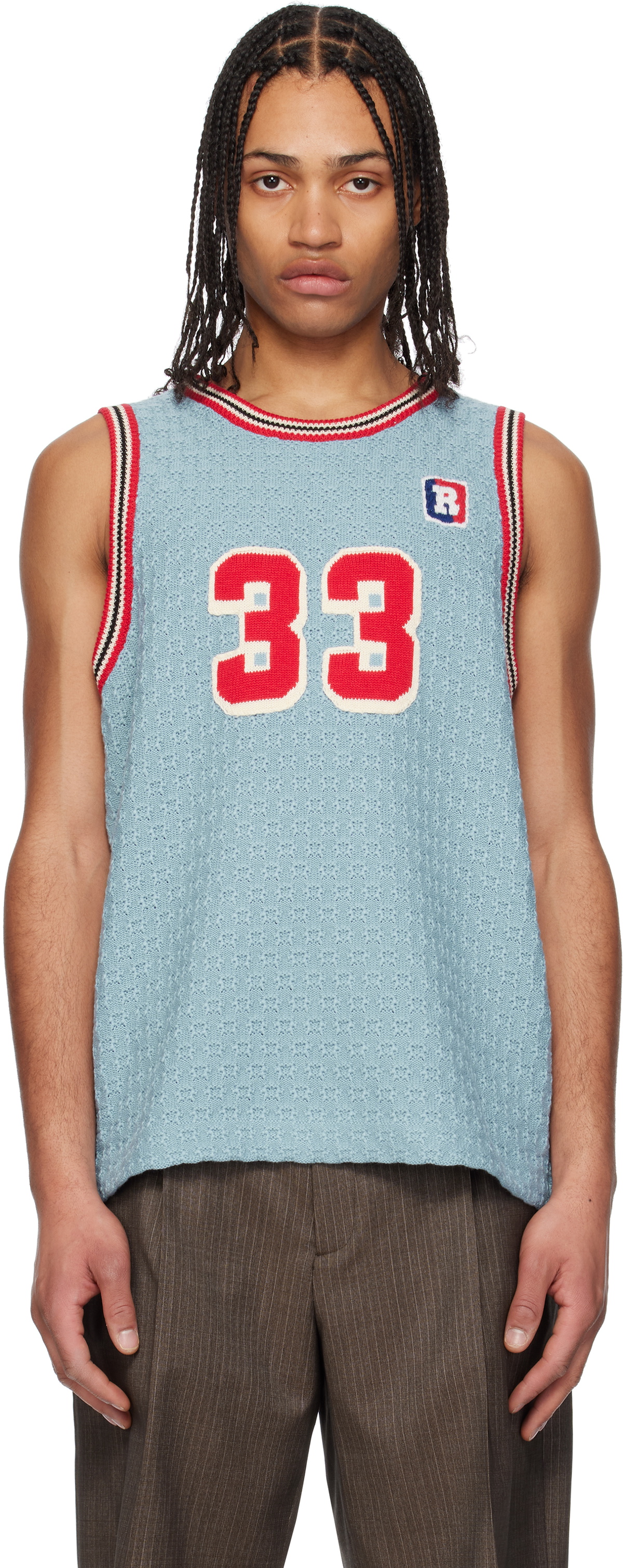 RICE NINE TEN Blue Knitting Basketball Tank Top RICE NINE TEN