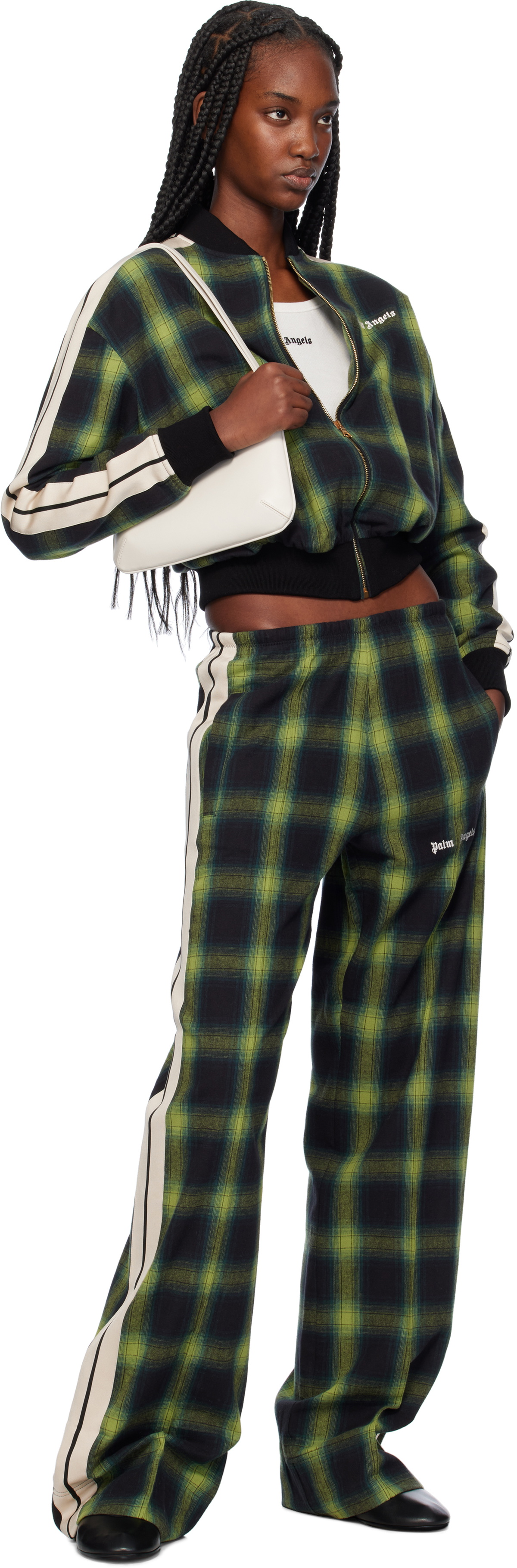 Palm Angels Green Checked Bomber Jacket Palm Angels