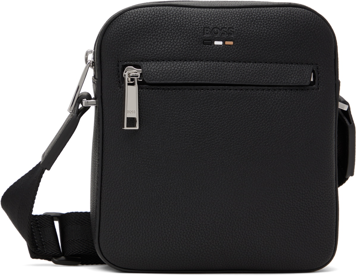 BOSS Black Grained Faux-Leather Reporter Bag BOSS
