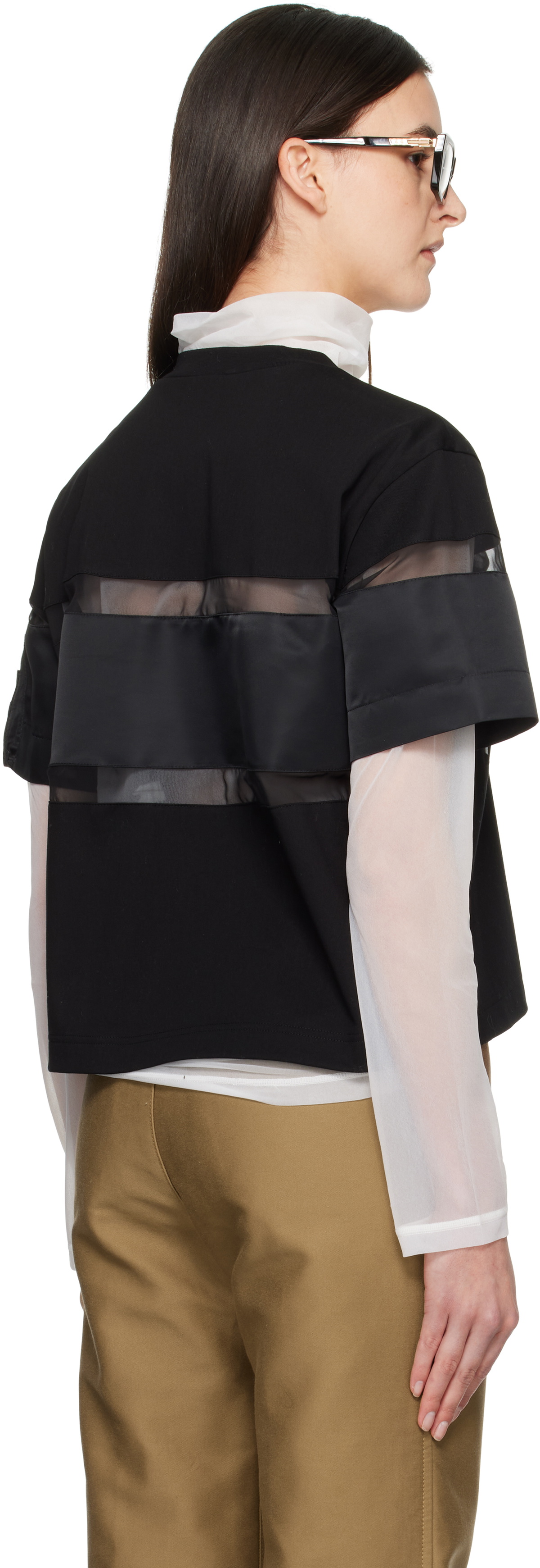 sacai Black Nylon Twill Mix Cotton Jersey T-shirt Sacai
