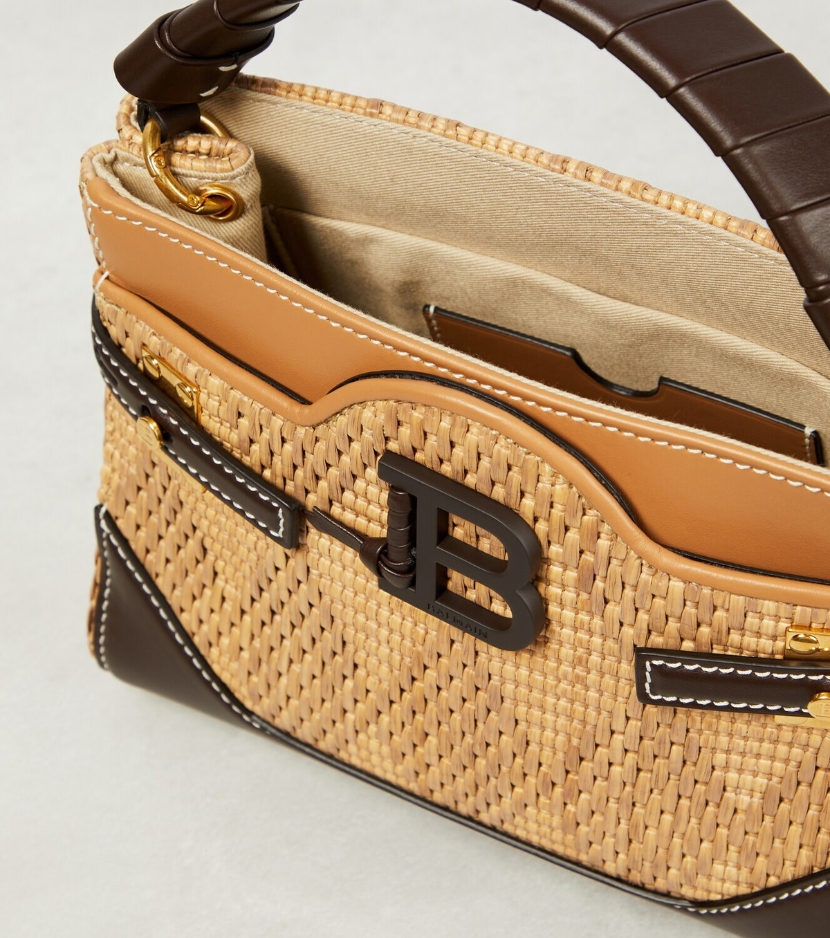 Balmain - B-Buzz 22 Small raffia-effect shoulder bag Balmain