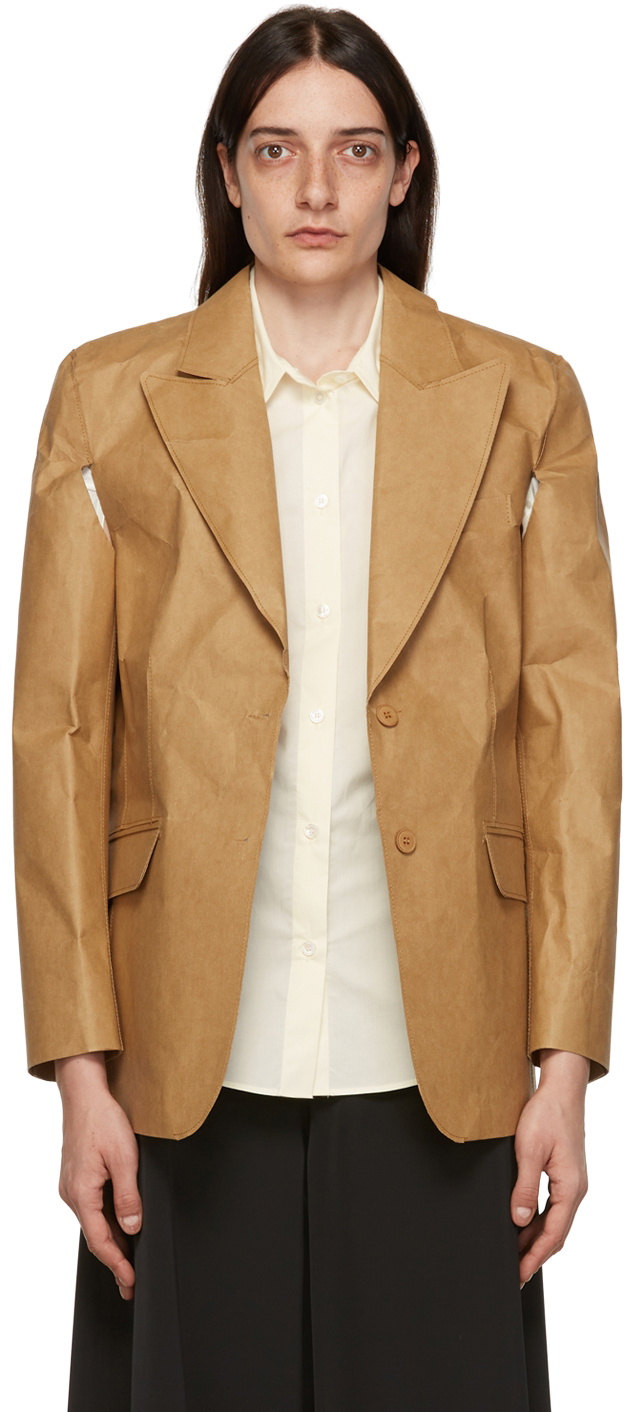 MM6 Maison Margiela Tan Jacron Paper Blazer MM6 Maison Margiela