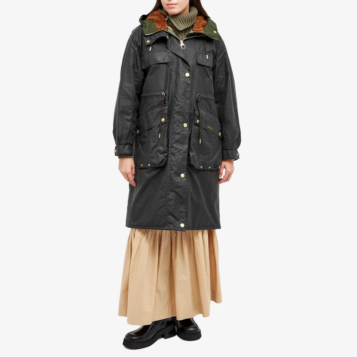 Barbour Women's Beckside Hooded Wax Coat in Sage/Ancient Barbour