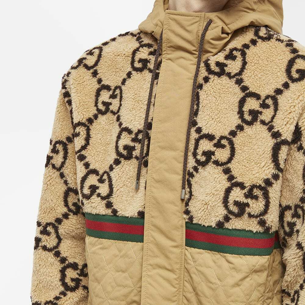 Gucci Men's Jumbo GG Fleece Panel Hooded Jacket in Beige Gucci