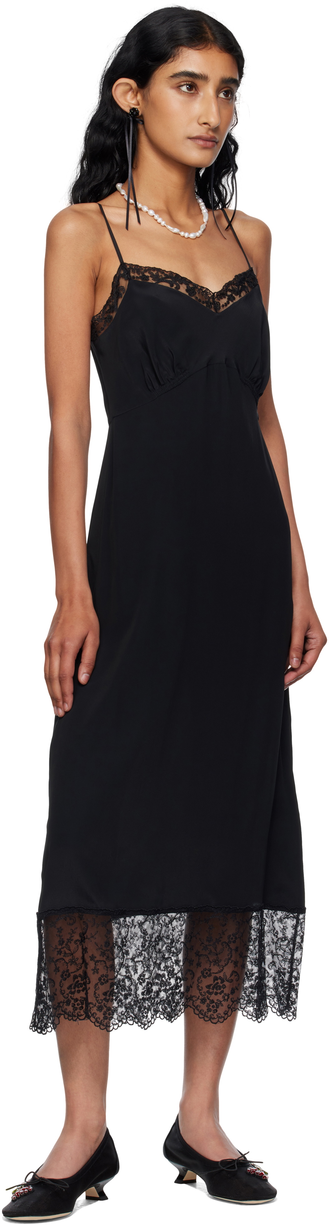 Simone Rocha Black Deep Lace Trim Slip Midi Dress Simone Rocha