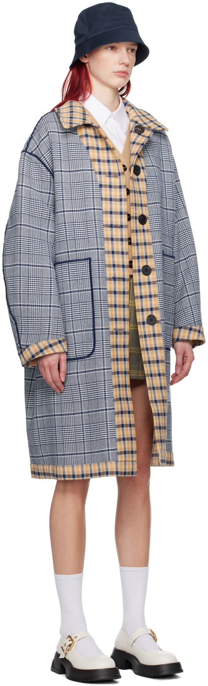 Marni Blue & Yellow Check Reversible Coat Marni