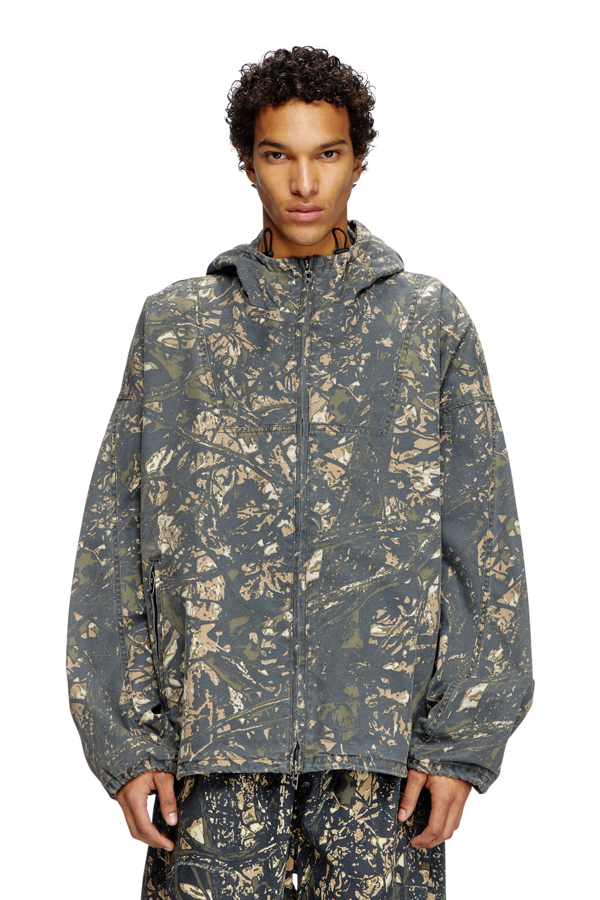 Diesel Hooded jacket with camo print - Jackets Mens in Multicolor Diesel