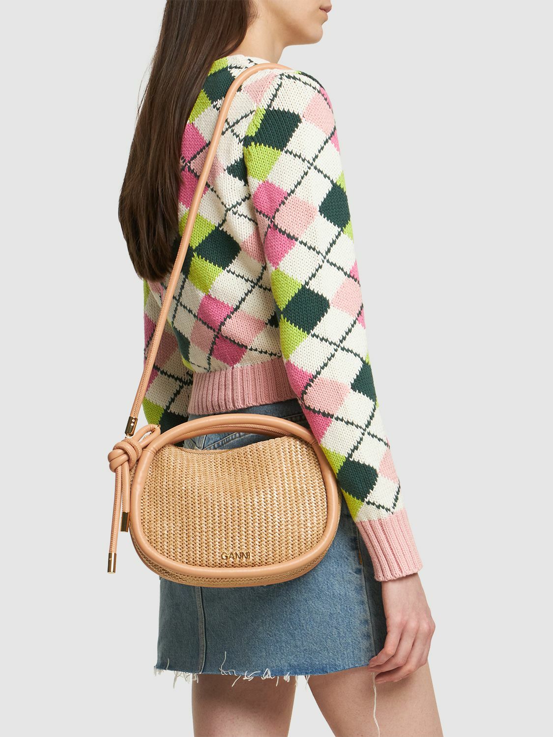 GANNI Mini Knot Raffia Top Handle Bag GANNI