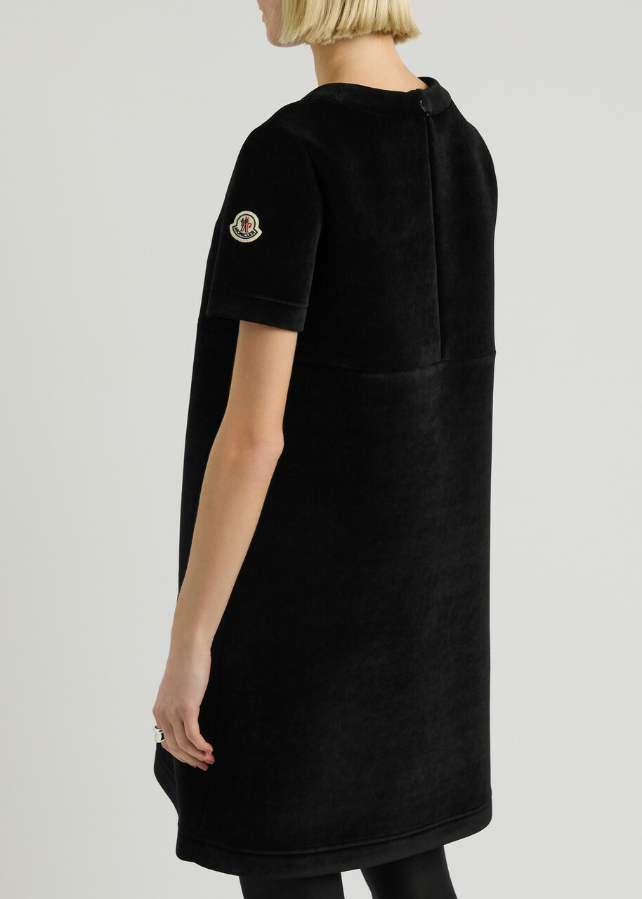 Moncler Logo Velour Mini Dress Black Moncler