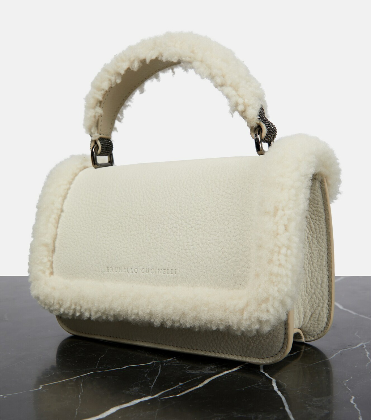 Brunello Cucinelli Shearling-trimmed suede shoulder bag Brunello Cucinelli