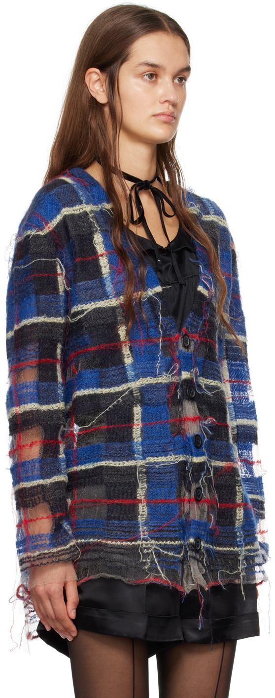 Maison Margiela Blue & Red Distressed Cardigan Maison Margiela