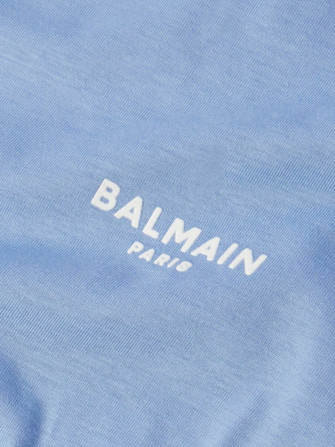 Balmain - Logo-Flocked Cotton-Jersey T-Shirt - Blue Balmain